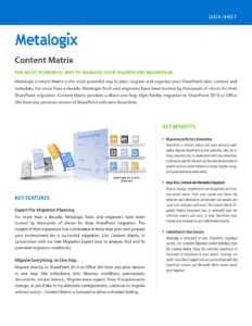 Metalogix Content Matrix Data Sheet - Gig Werks