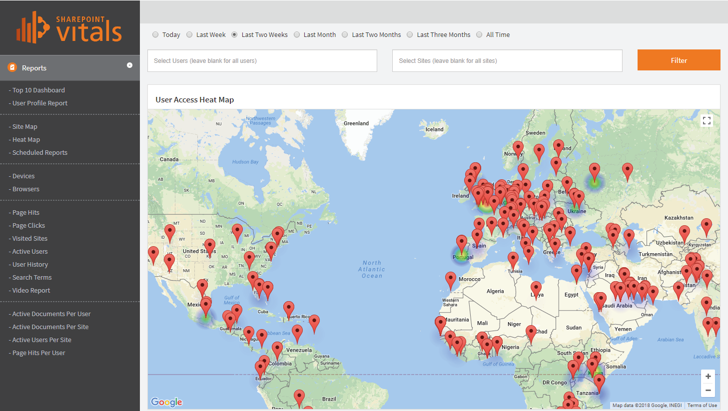 SharePointVitals_SharePoint Analytics_Heat Map - Gig Werks